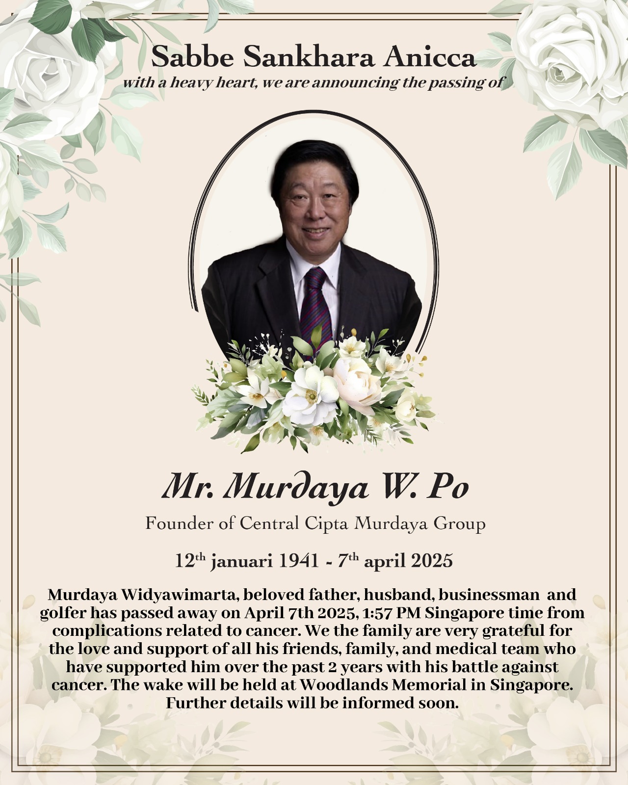 Innalillahi! Murdaya Poo Meninggal Dunia di Singapura, Siapa Dia ...